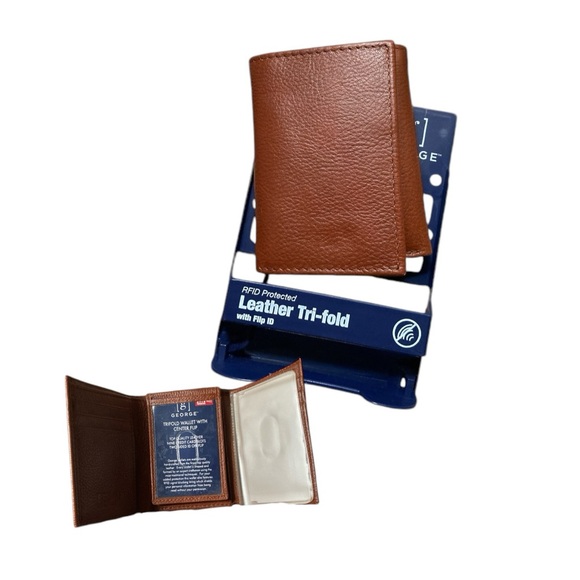 George | Bags | George Leather Trifold Wallet Flip Id Rfid Protected ...